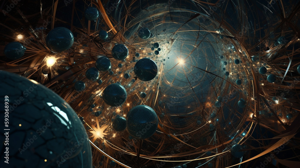 3D render of spheres and spiral in cosmic space time, concept of ...