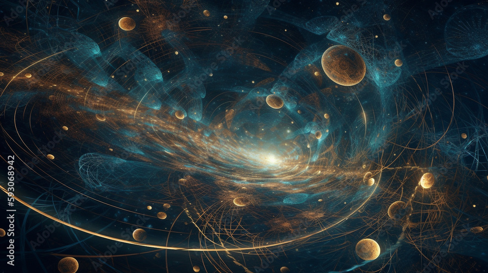 3D render of abstract fractal surreal mechanism in cosmic space, concept of multiple universe ...