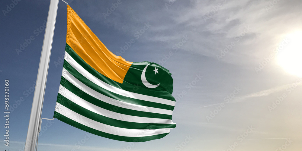 kashmir national flag cloth fabric waving on beautiful sky grey ...