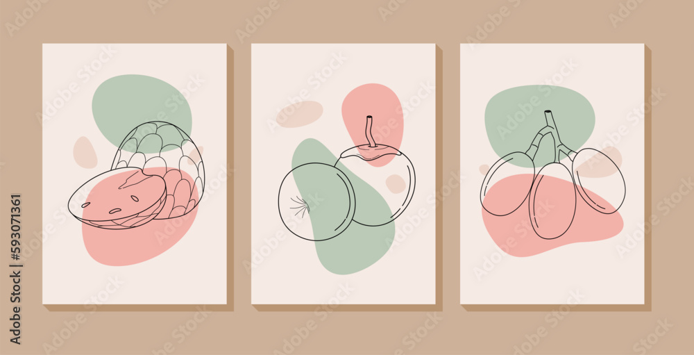 Abstract fruits wall art collection with Custard apple or Sugar apple ...