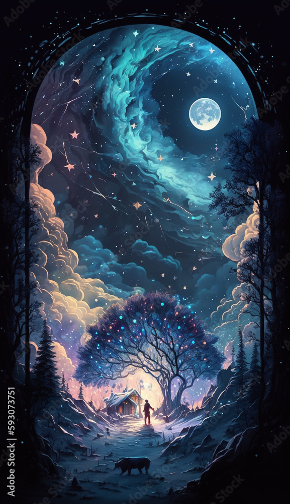 AI art for cellphone display, fable scenery, magic huge tall entry ...