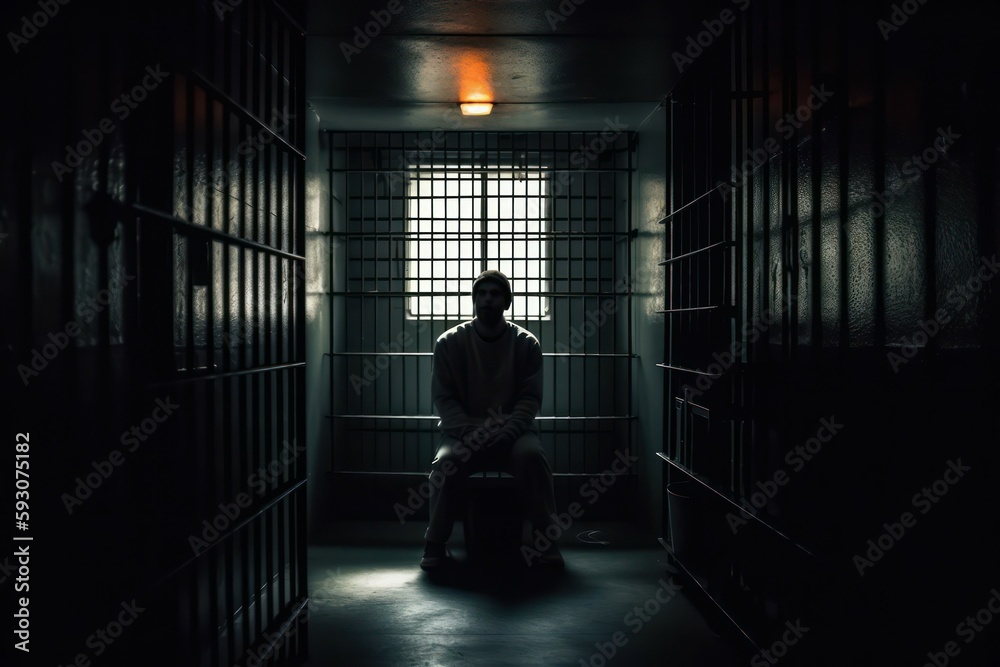 Hacker in prison cell. Selective focus. AI generated, human enhanced ...
