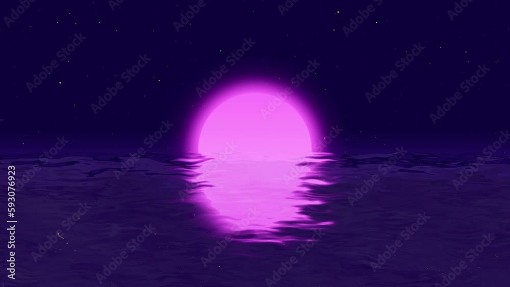 Seamless pink sunset on sea beach cartoon style 90s retro animation ...