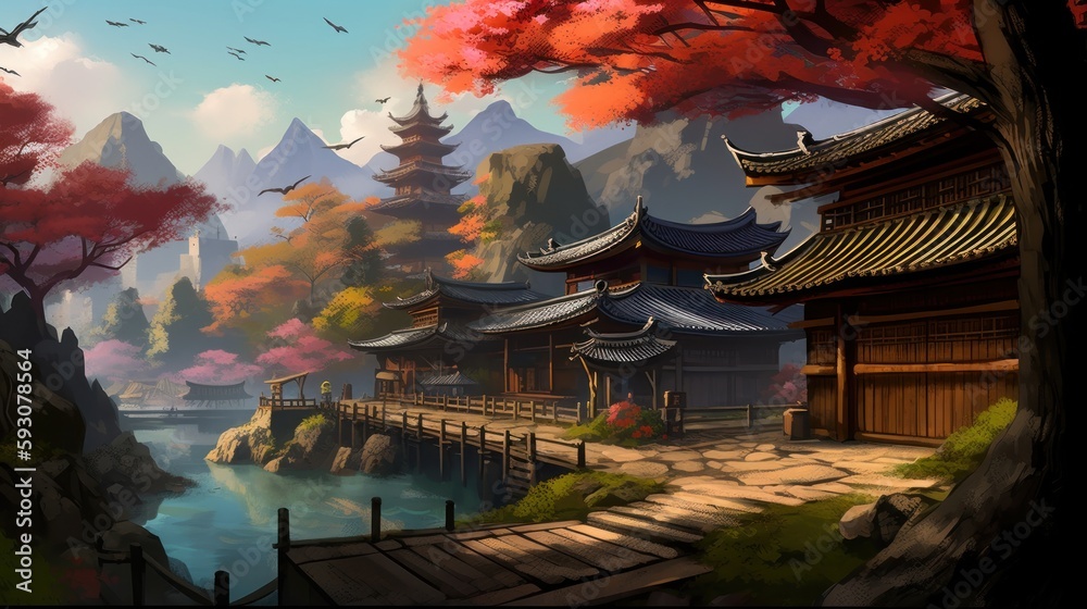 Japan Game Art Background Stock Illustration | Adobe Stock