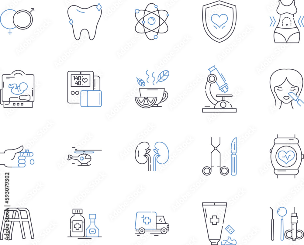 Health check up outline icons collection. Examination, Diagnosis ...