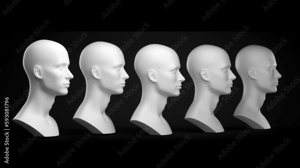 mannequin heads isolated on dark black background, Blank White Head ...