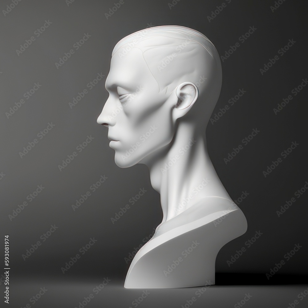 three mannequin heads isolated on dark black background, Blank White ...