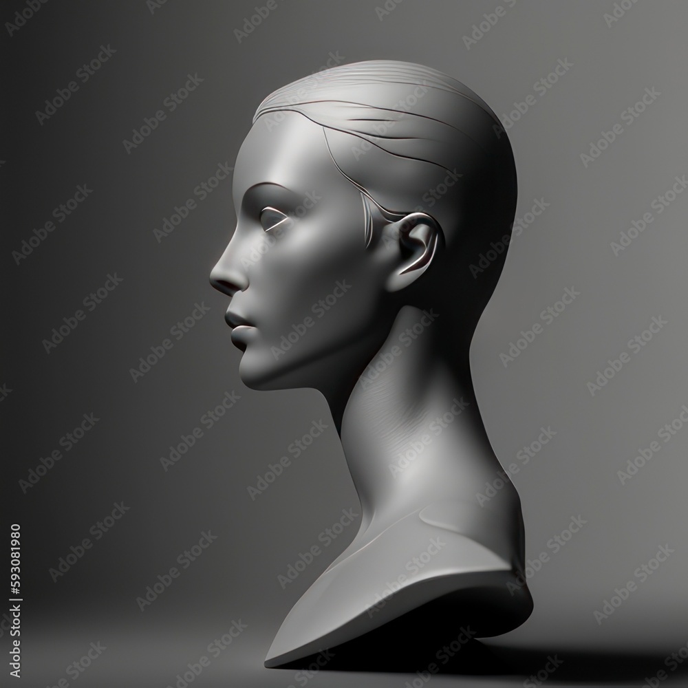 gray woman mannequin heads isolated on dark black background, Blank ...