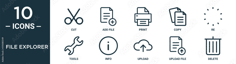 file explorer outline icon set includes thin line cut, print, re, info ... file explorer outline icon set includes thin line cut, print, re, info ...