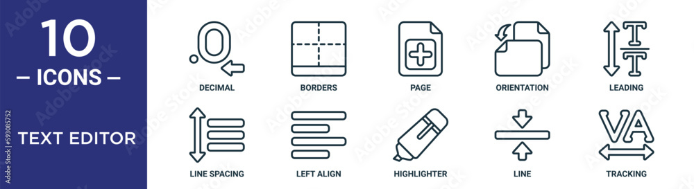 text editor outline icon set includes thin line decimal, page, leading ...