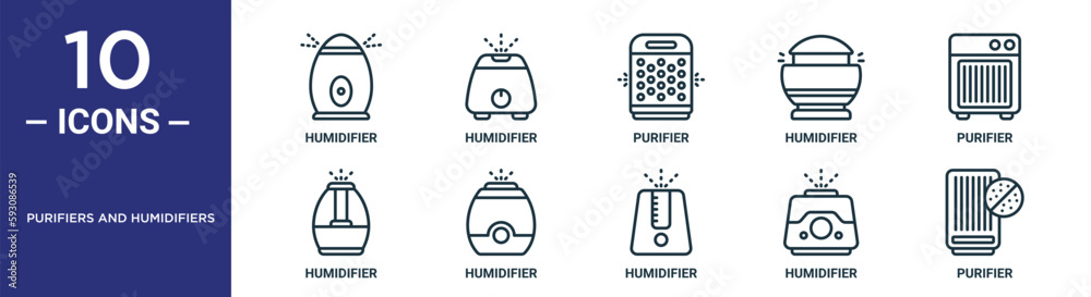 purifiers and humidifiers outline icon set includes thin line ...
