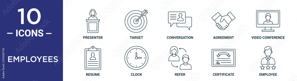 employees outline icon set includes thin line presenter, conversation ...