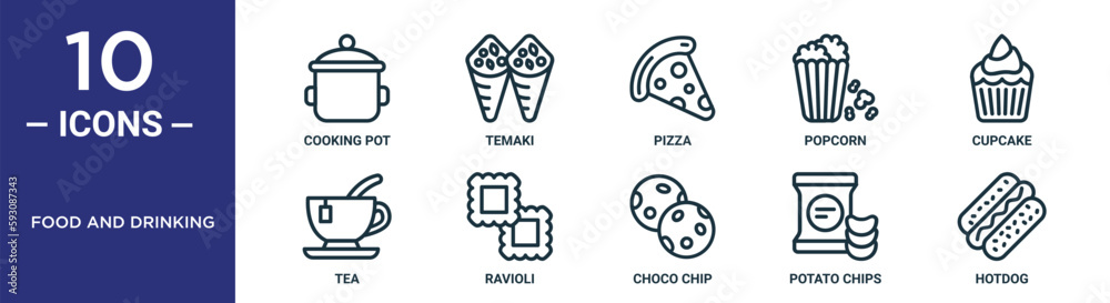 food and drinking outline icon set includes thin line cooking pot ...