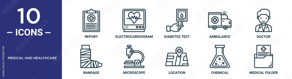 medical and healthcare outline icon set includes thin line report ...