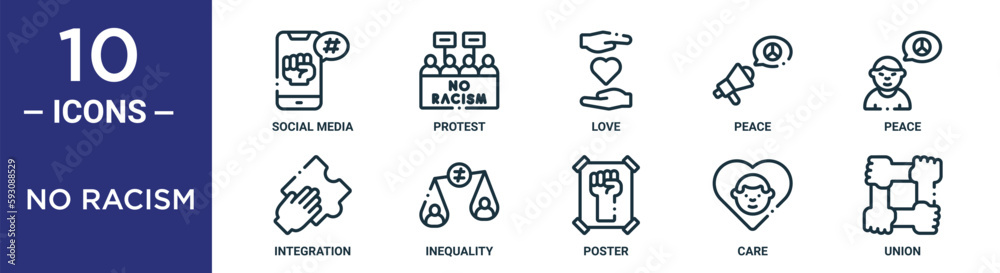 no racism outline icon set includes thin line social media, love, peace ...
