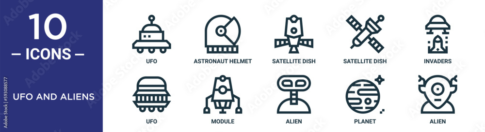 Vetor de ufo and aliens outline icon set includes thin line ufo ...