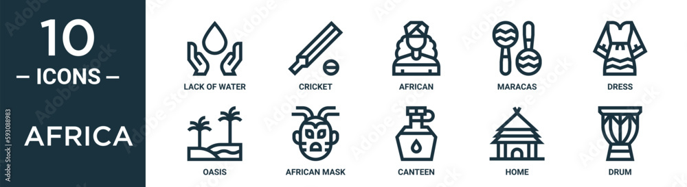 africa outline icon set includes thin line lack of water, african ...