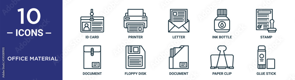 office material outline icon set includes thin line id card, letter ... office material outline icon set includes thin line id card, letter ...