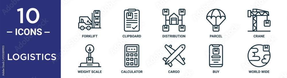 Vettoriale Stock logistics outline icon set includes thin line forklift ...