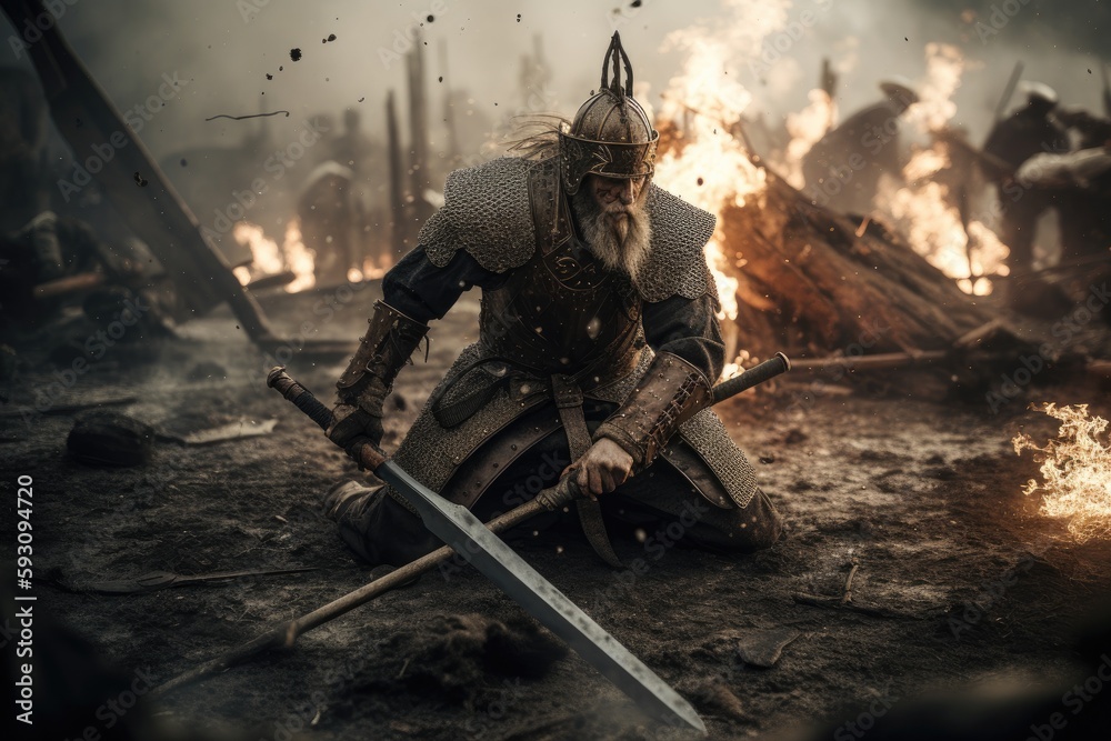 Vikings, Normans warriors and generals fighting on the battlefield ...