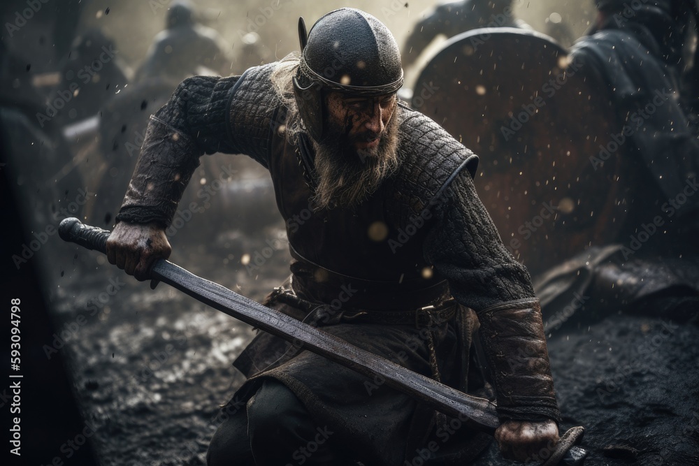 Vikings, Normans warriors and generals fighting on the battlefield ...