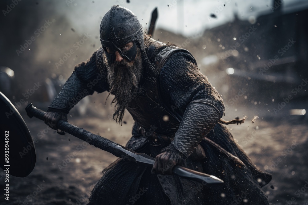 Vikings, Normans warriors and generals fighting on the battlefield ...