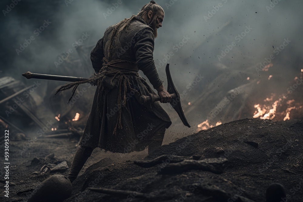 Vikings, Normans warriors and generals fighting on the battlefield ...