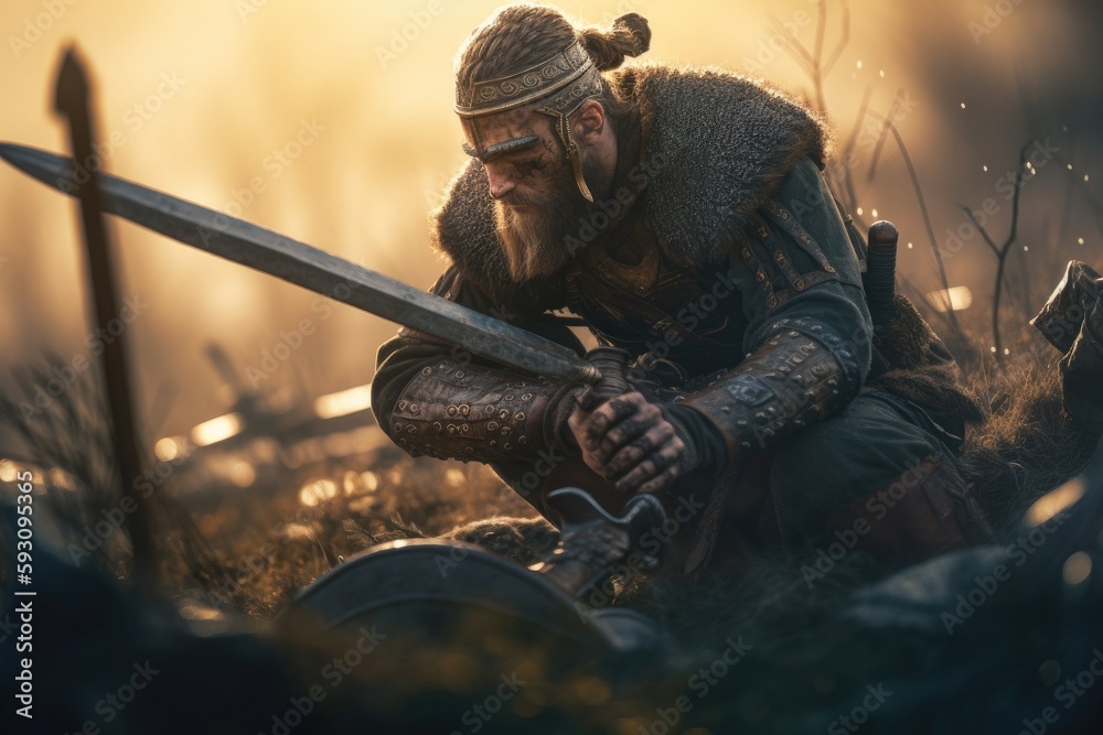 Vikings, Normans warriors and generals fighting on the battlefield ...