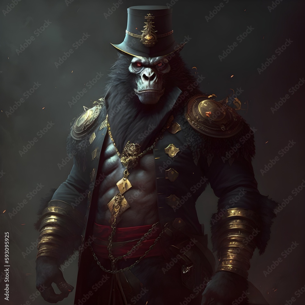 Stnading Gorilla in the style of Bloodborne wearing brass knuckles ...