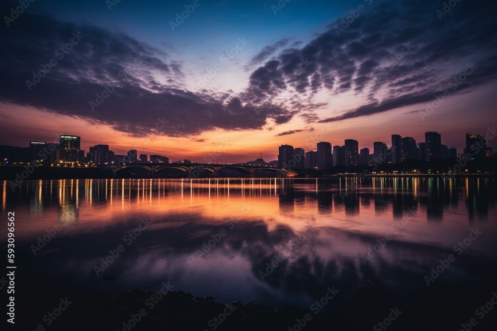 Twilight sky at han river in seoul city south Korea. Generative AI ...