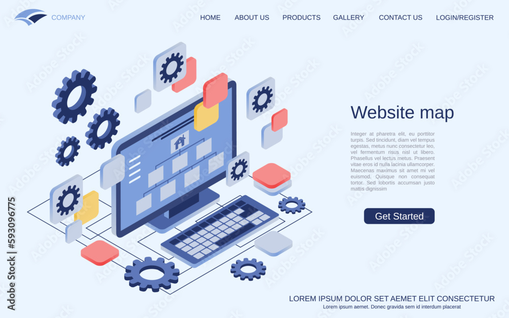 Website map modern 3d isometric vector concept illustration. Landing ...
