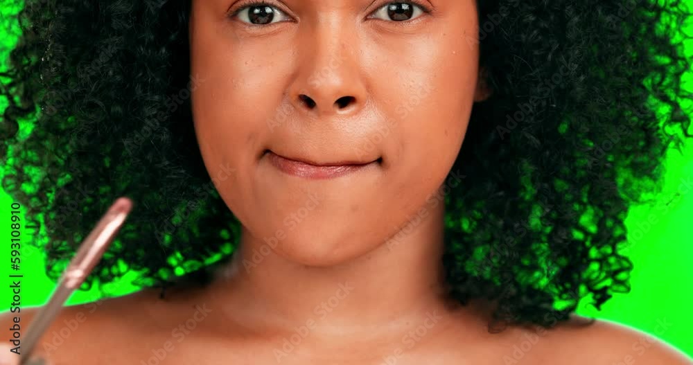 Vidéo Stock Face, green screen and woman with makeup, lipstick and ...