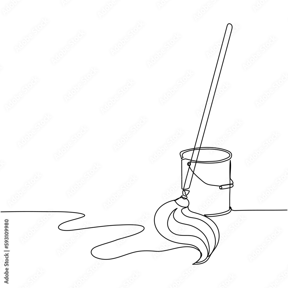 Continuous one line drawing of mop and bucket. Cleaning concept. Simple ...