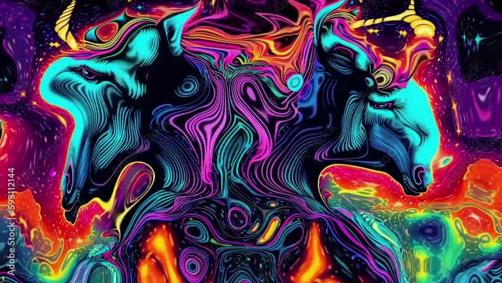 Unicorn neon magic short animated clips for vj dj background music ...
