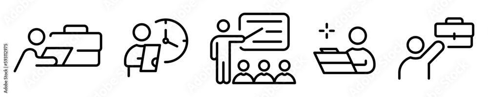 Vetor de Conjunto de iconos de persona trabajando. Concepto de oficio y ...