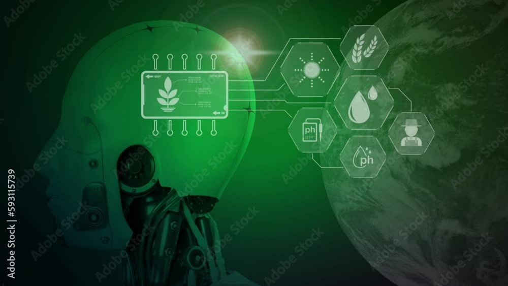 Robot head showing ECO icon, eco friendly protecting environmental ...