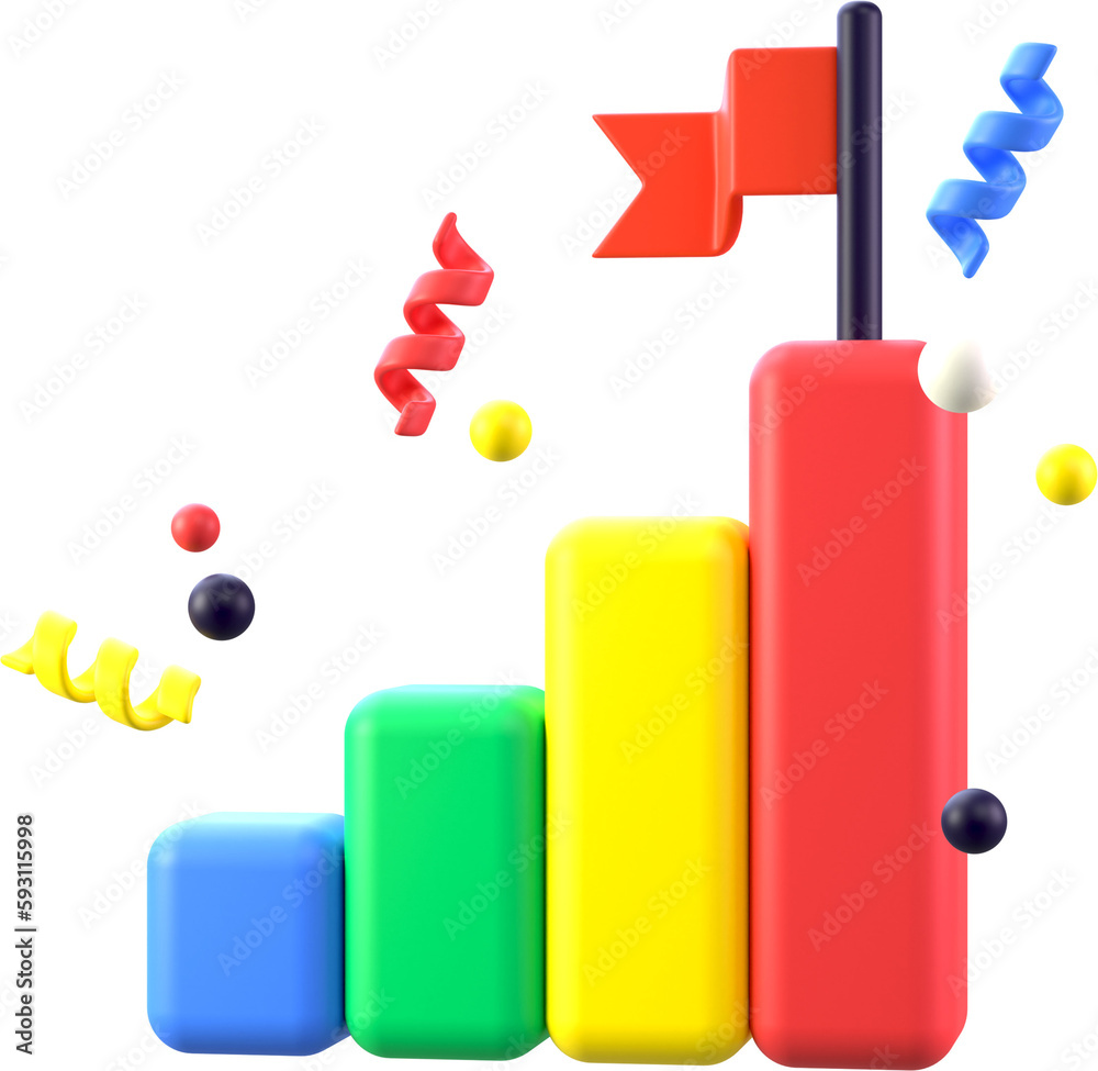 Goals and stair chart icon in 3D PNG files Stock Illustration | Adobe Stock