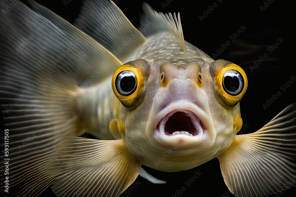 Ilustrace „a fish in a tank with a wide open mouth and large eyes ...