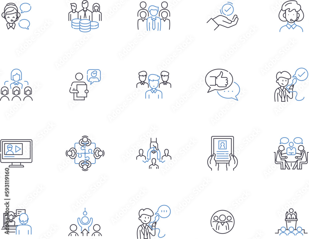 Supporting people outline icons collection. Aid, Assist, Backing, Boost ...