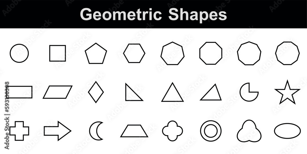 Set Of 2d Geometric Shapes In Math Circle Square Pentagon Hexagon
