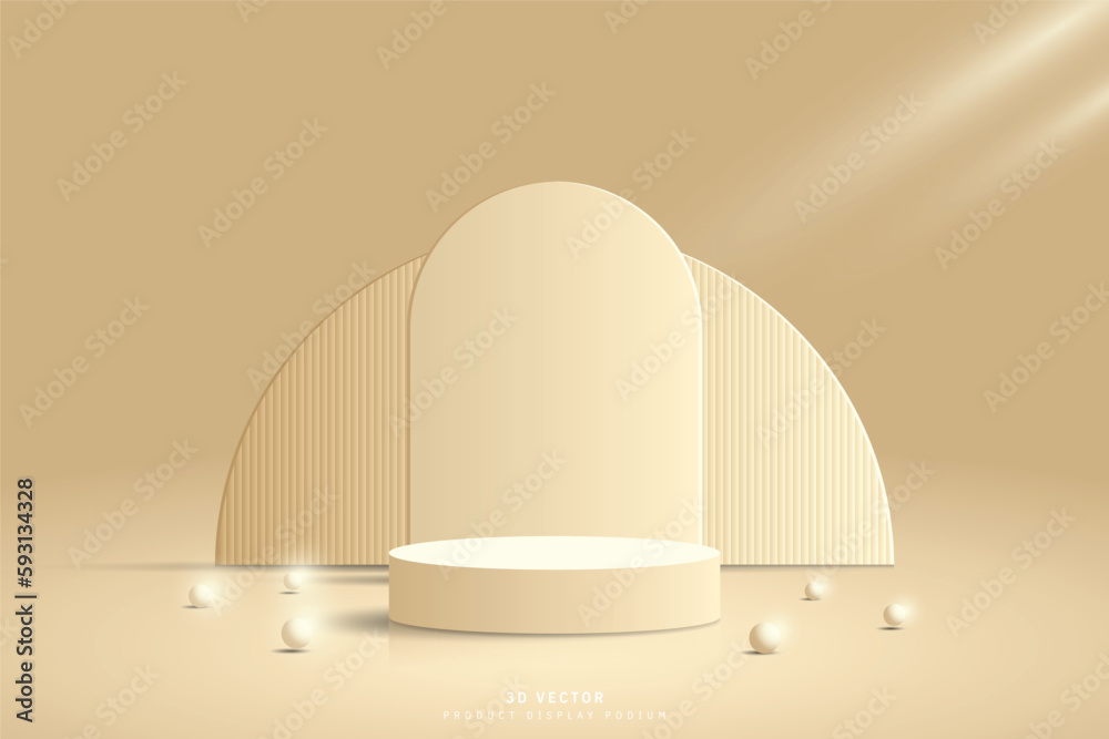 3D background in studio room rendered with realistic brown 3d cylinder ...