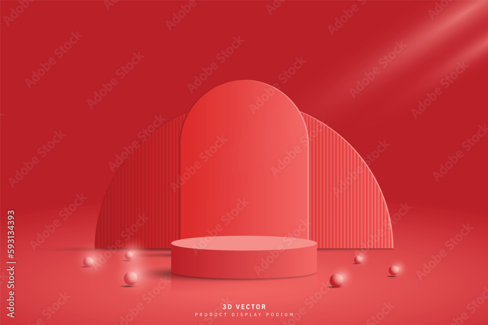 Vecteur Stock 3D background in studio room rendered with realistic red ...