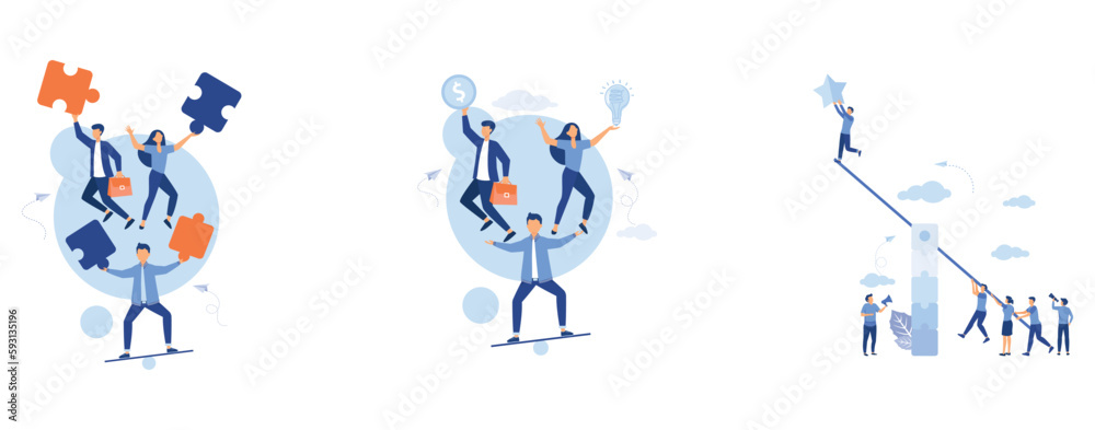 Business concept, people are juggling puzzle elements, Symbol of ...