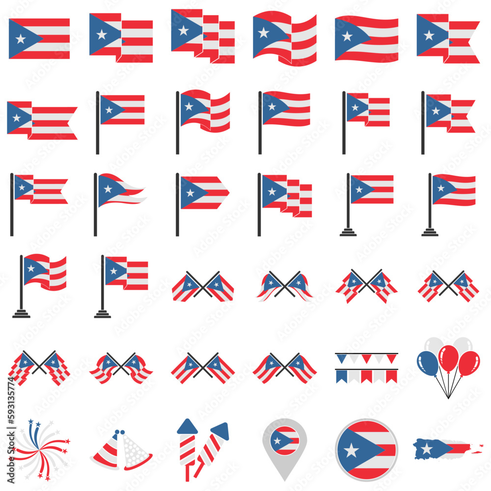 Puerto rico flags icon set, Puerto rico independence day icon set ...