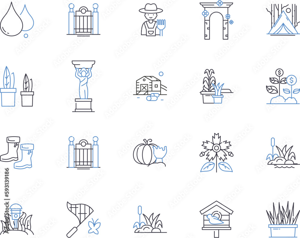Garden and design outline icons collection. Landscaping, Gardening ...