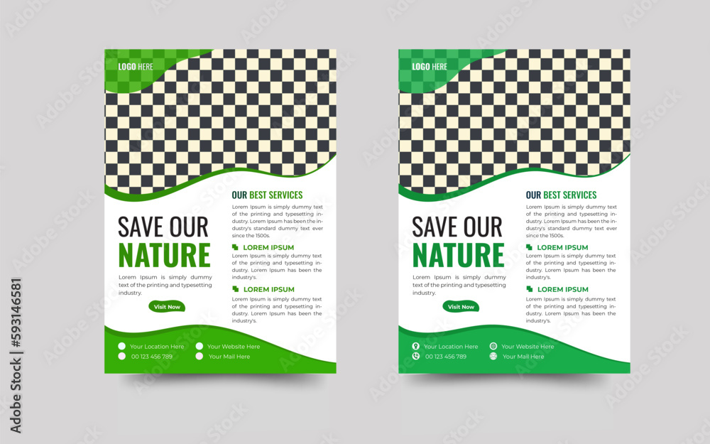 green color flyer design template for save our nature Stock Vector ...