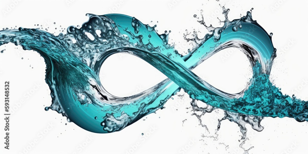 The form sign represents an infinite water splash. white background ...