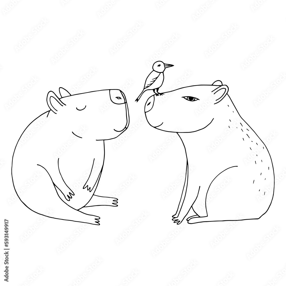 capybara set hand drawn in doodle style. cute animal in a simple line ...