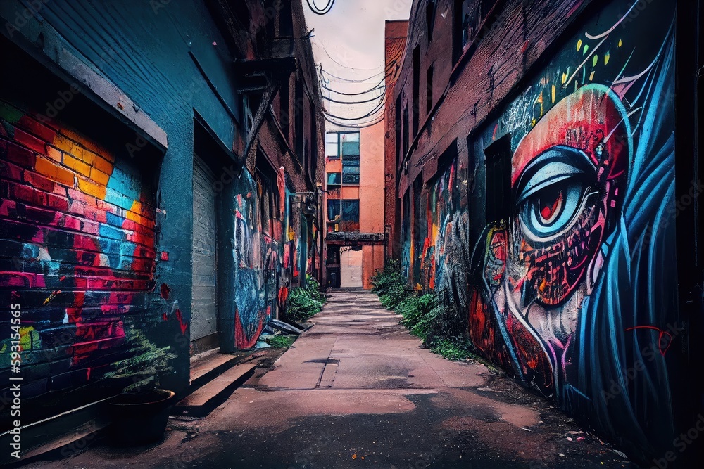 awesome mix of different styles and colors in graffiti-covered alleyway ...