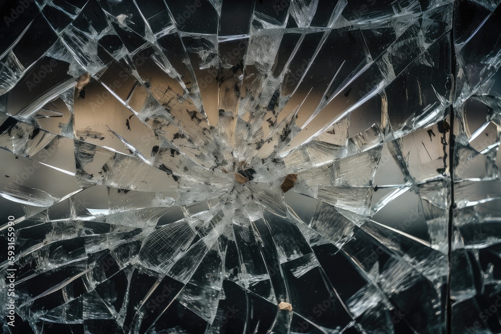 crack on glass, with broken shards and dust visible underneath, created ...